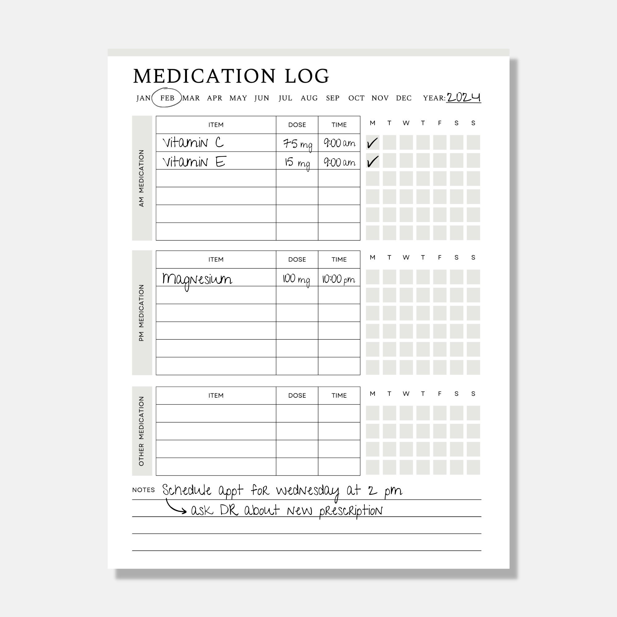 Printable Medication Log, Medicine Tracker List, Daily Medication ...