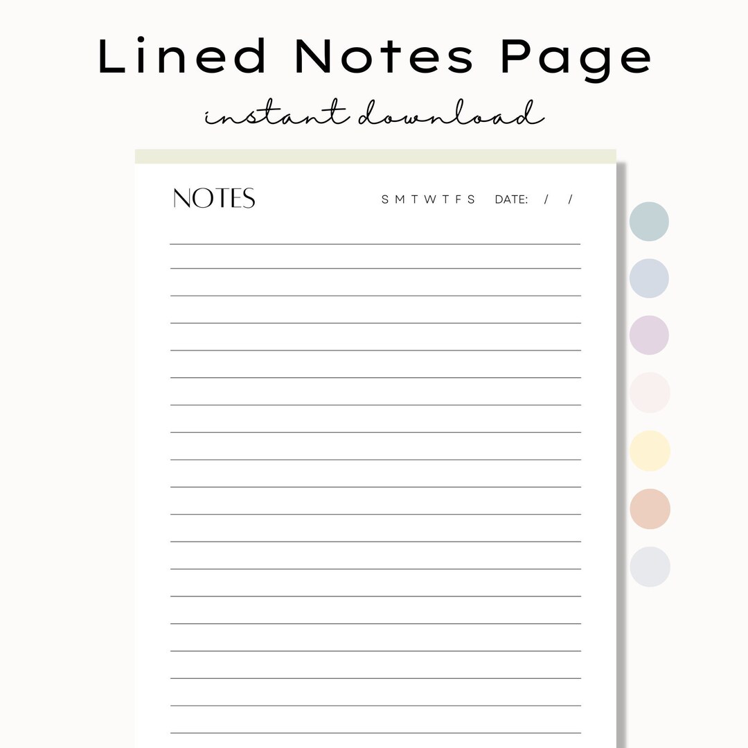 Printable Notes Page, Lined Note Paper, Printable Notebook Paper ...