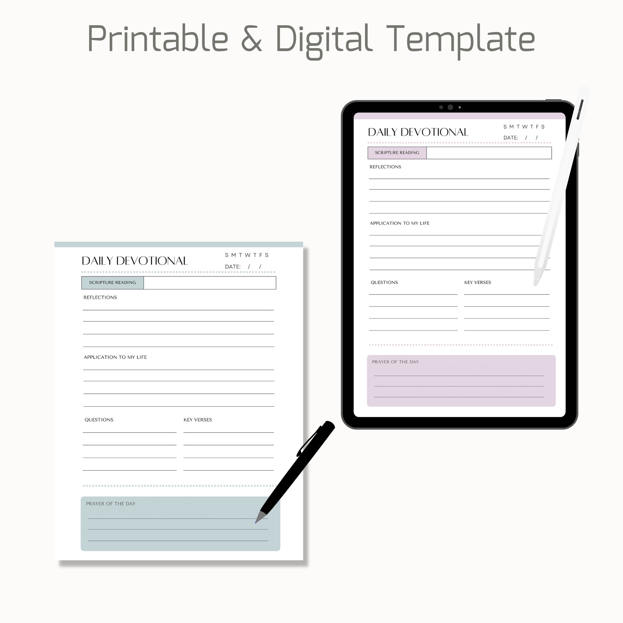 Printable Daily Devotional, Bible Study Template, Faith Journal, Prayer ...