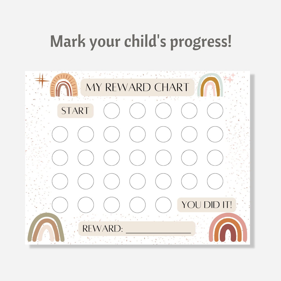 Boho Rainbow Reward Chart, Printable Sticker Chart, Rainbow Chart ...