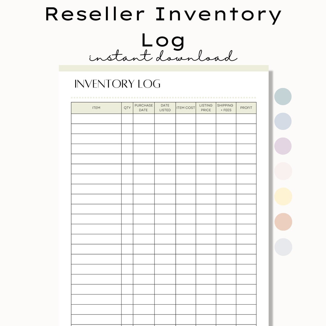 Printable Reseller Inventory Log, Inventory Spreadsheet, Inventory ...