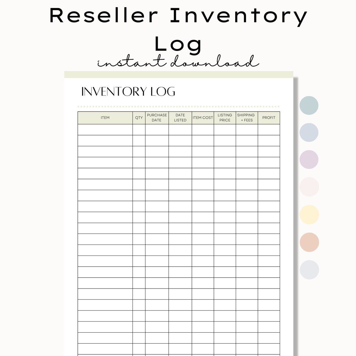 Printable Reseller Inventory Log, Inventory Spreadsheet, Inventory ...