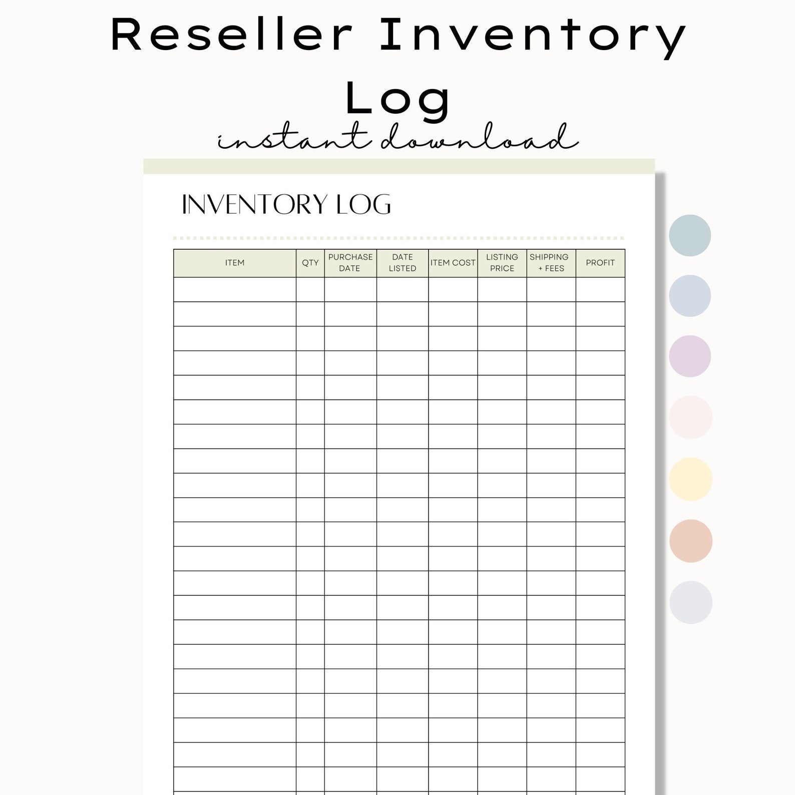 Printable Reseller Inventory Log, Inventory Spreadsheet, Inventory ...