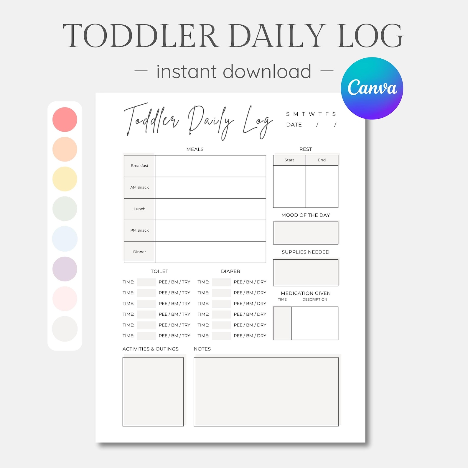 Editable Toddler Daily Report, Child Log, Toddler Meal Log, Child Care ...