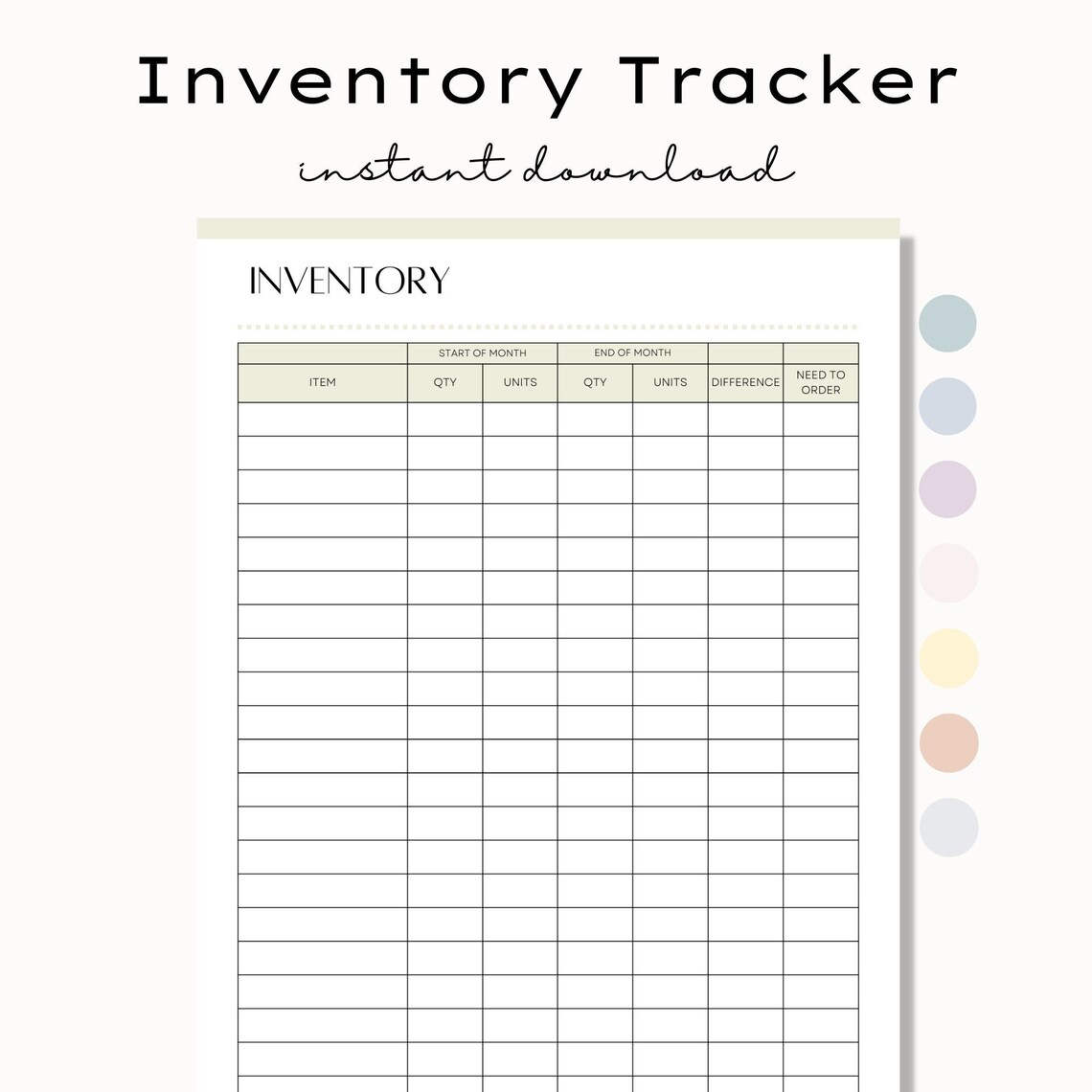 Printable Inventory Tracker, Inventory Log, Craft Business Supplies Log ...