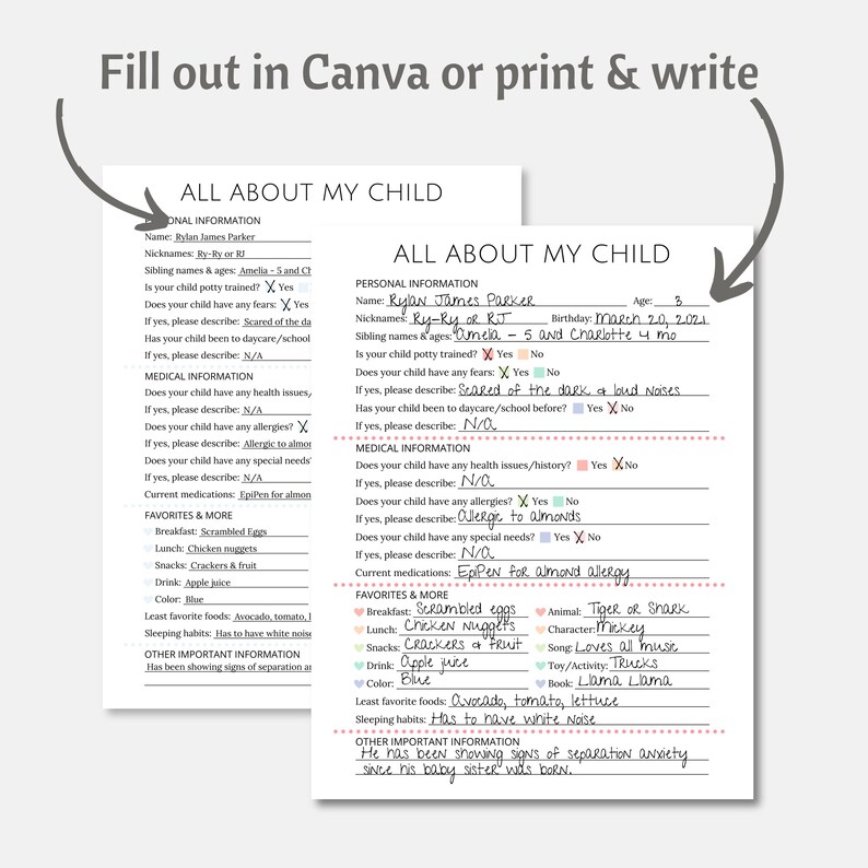 Editable All About My Child Template, Printable Daycare All About Me ...