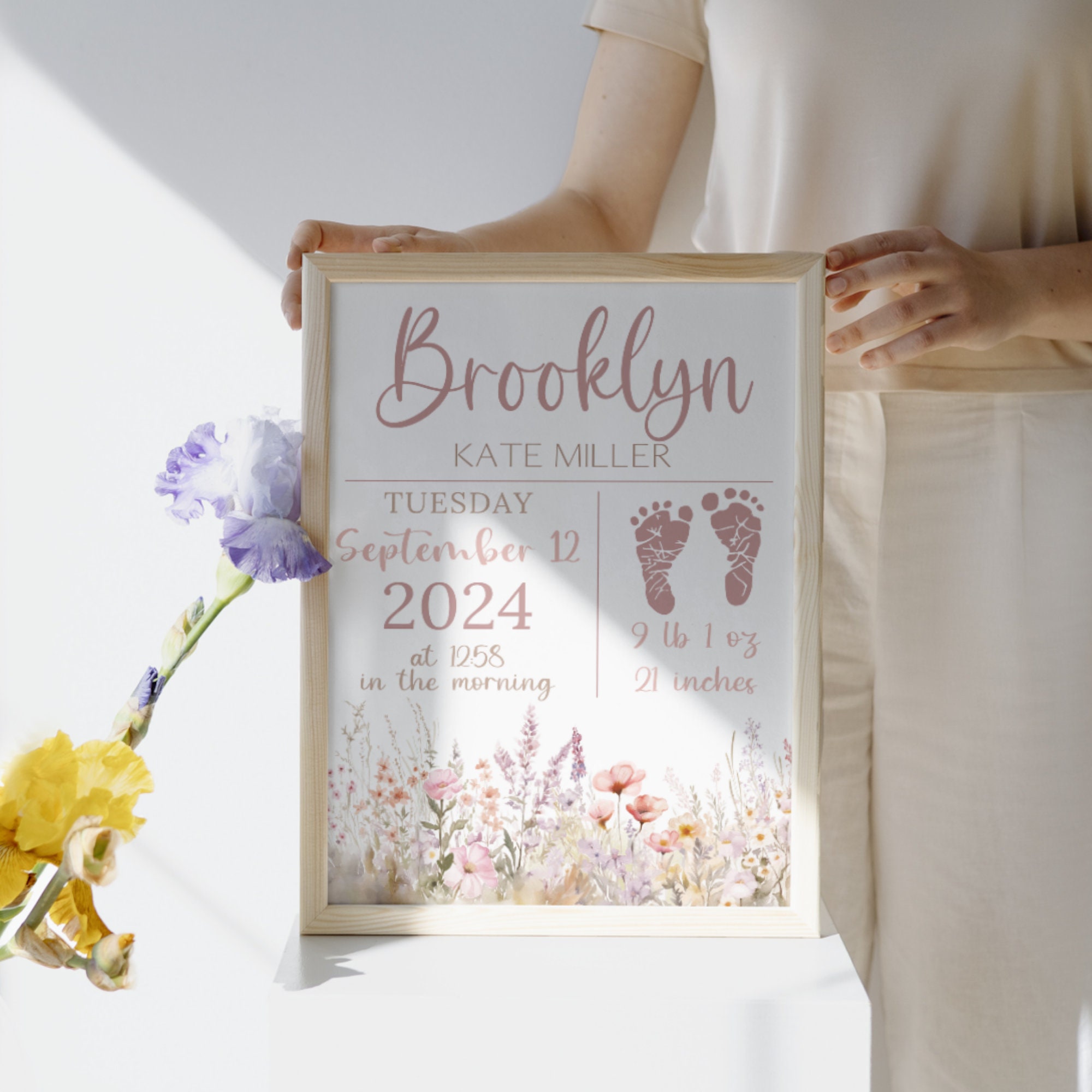 Baby Birth Stats Sign Girl, Printable Newborn Birth Details Print ...