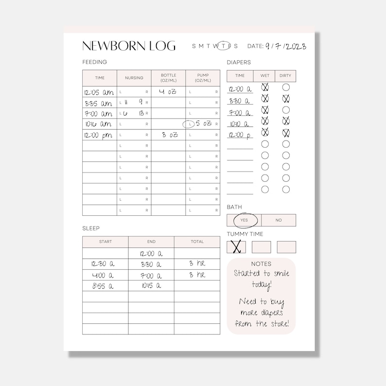 Newborn Daily Care Log, Breastfeeding Log, Baby Feeding Log, Baby ...