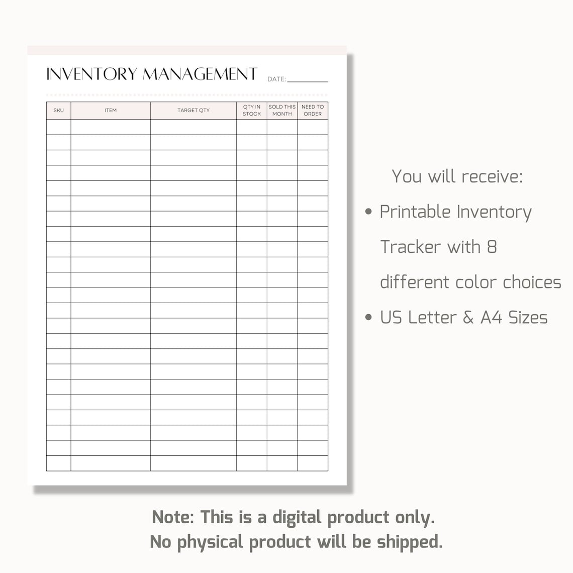 Printable Inventory Management Form, Product Inventory Tracker Sheet ...