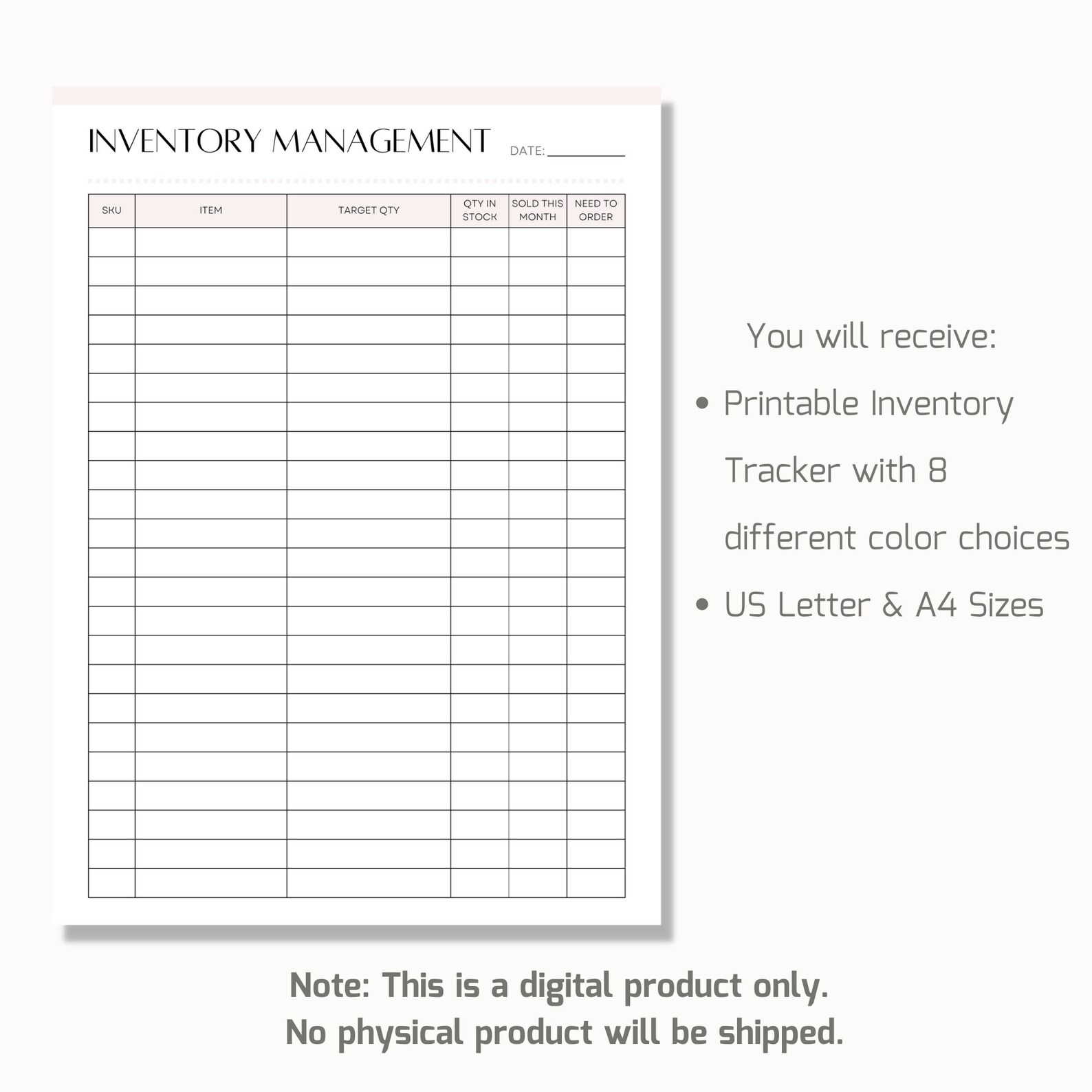 Printable Inventory Management Form, Product Inventory Tracker Sheet ...