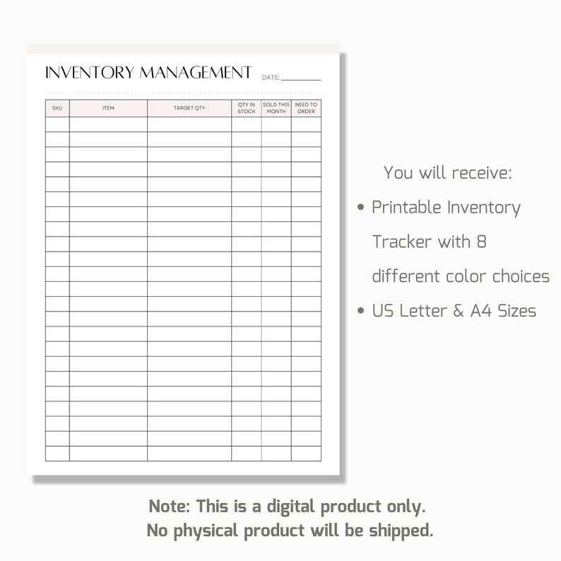 Printable Inventory Management Form, Product Inventory Tracker Sheet ...