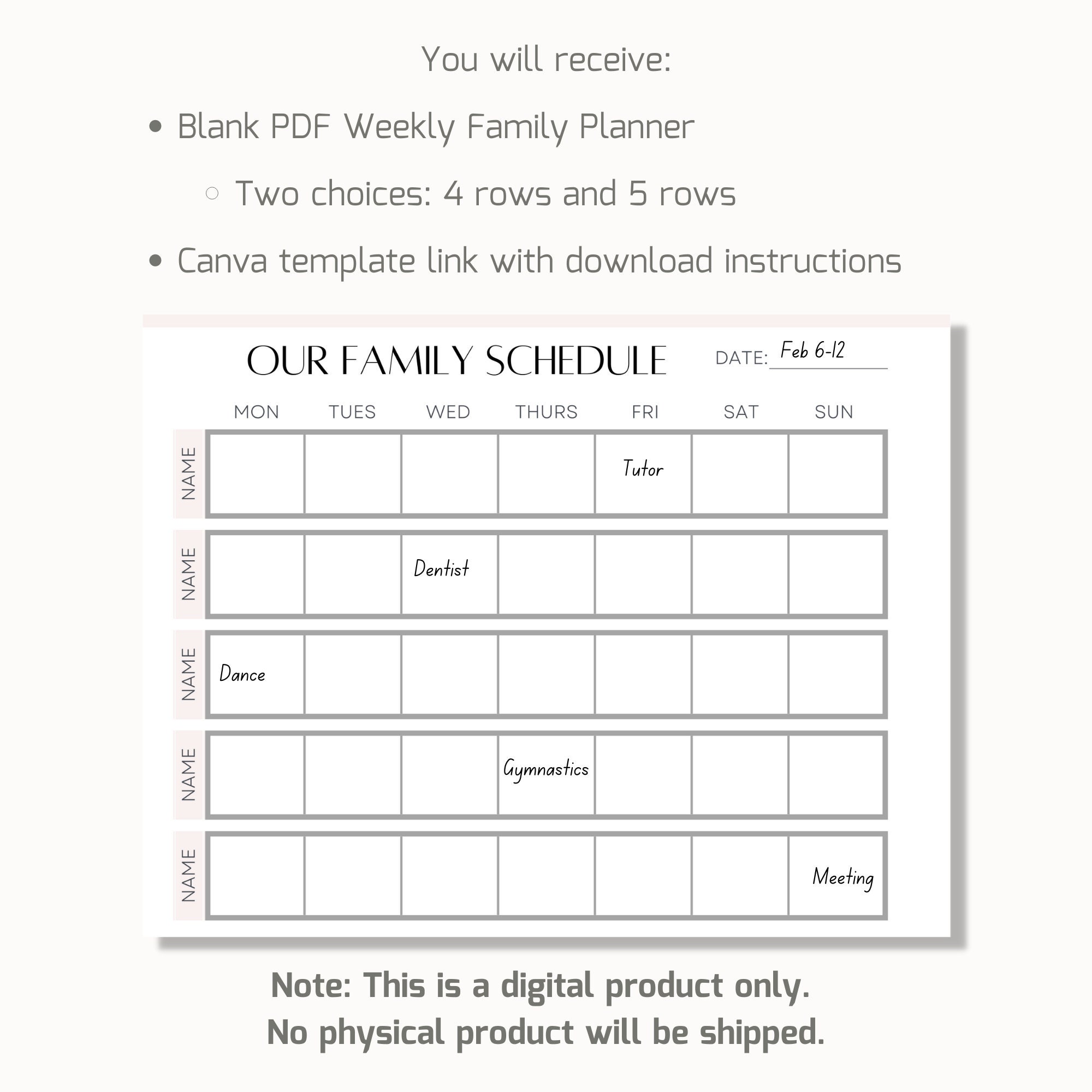 Weekly Family Schedule, Weekly Family Planner Printable, Customizable ...