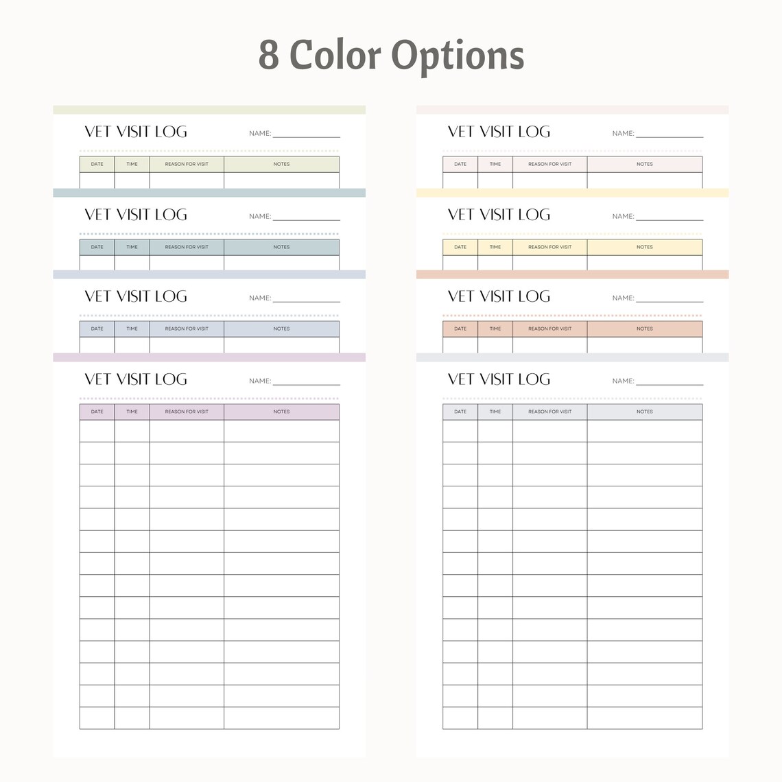 Printable Pet Vet Visit Log, Vet Notes, Dog Vet Visit, Cat Vet Visit ...