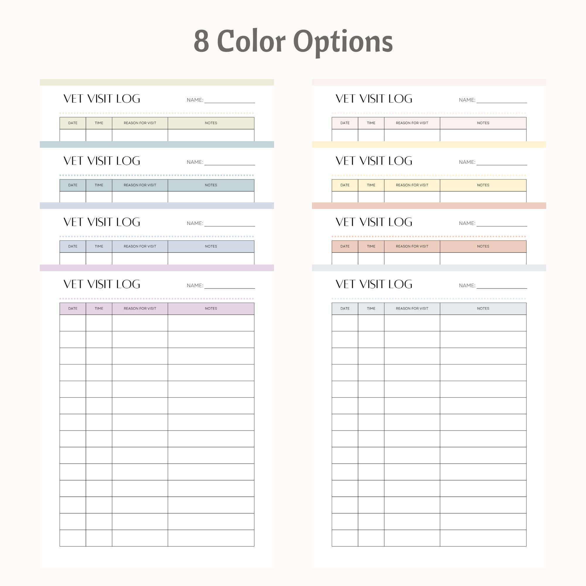 Printable Pet Vet Visit Log, Vet Notes, Dog Vet Visit, Cat Vet Visit ...