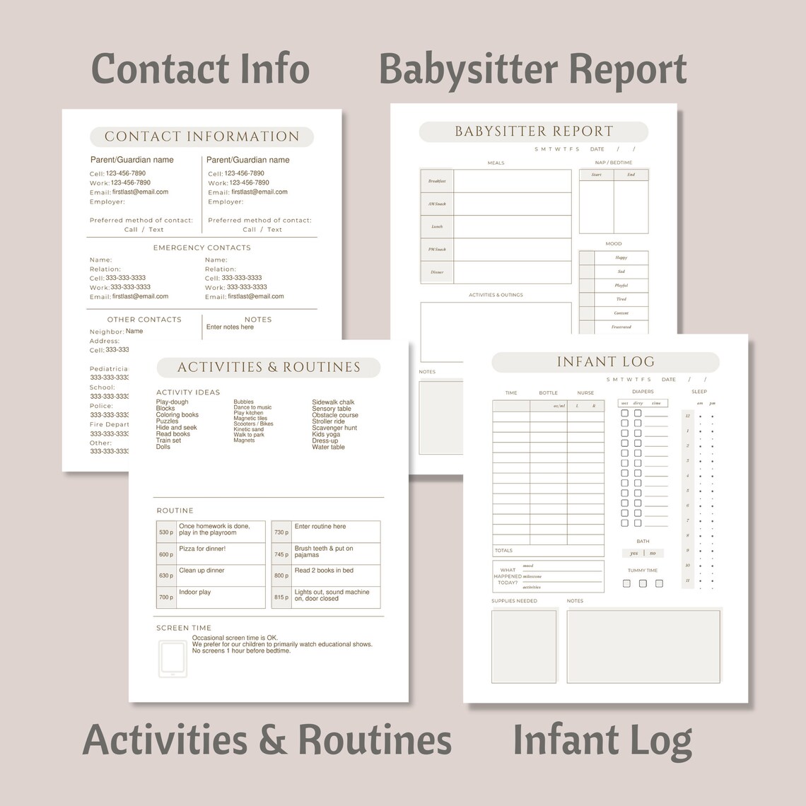 Fillable Babysitter Binder PDF, Printable Babysitter Planner, New ...