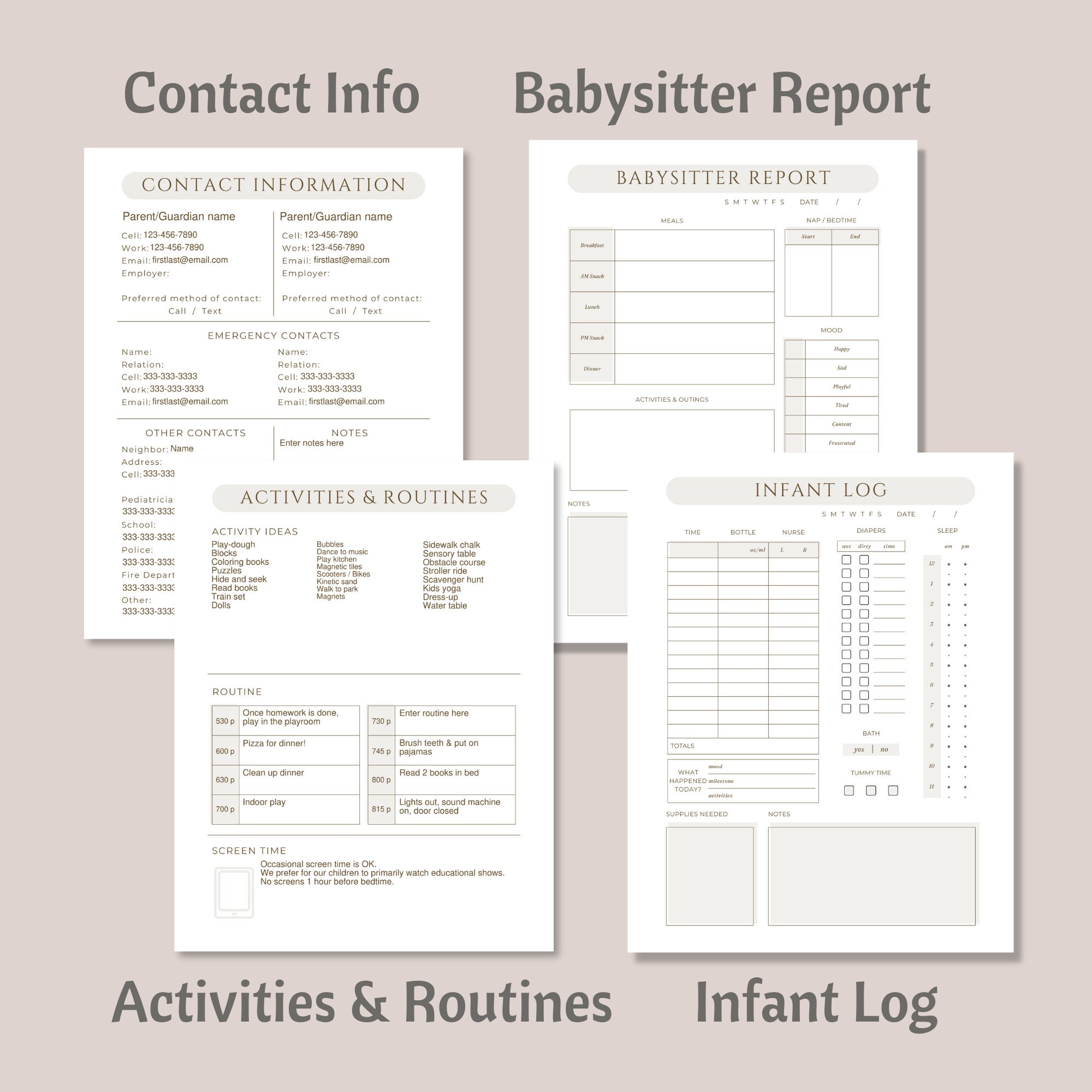 Fillable Babysitter Binder PDF, Printable Babysitter Planner, New ...