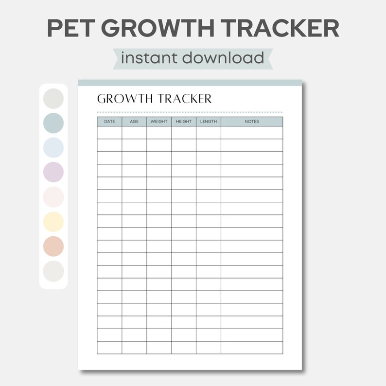 Printable Pet Growth Tracker, Puppy Growth Chart, Kitten Weight Chart ...