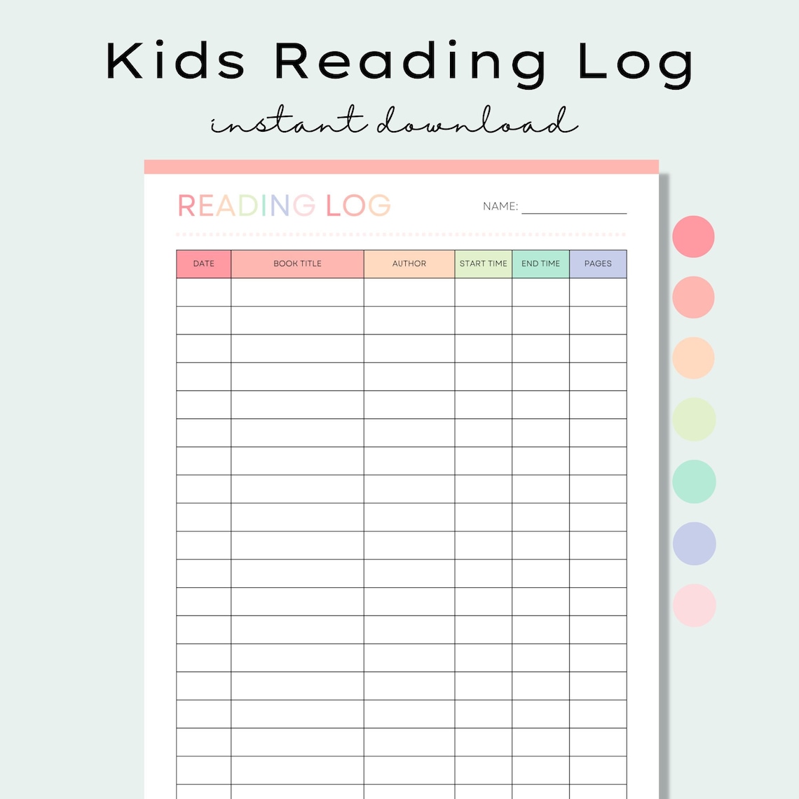 Printable Kids Reading Log, Summer Reading Log, Daily Reading Log ...