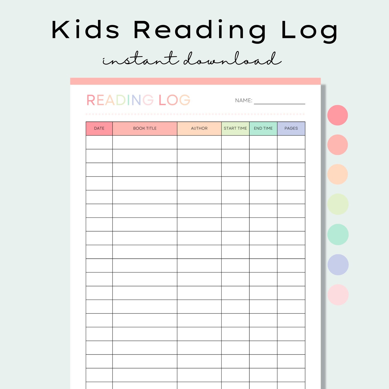 Printable Kids Reading Log, Summer Reading Log, Daily Reading Log ...