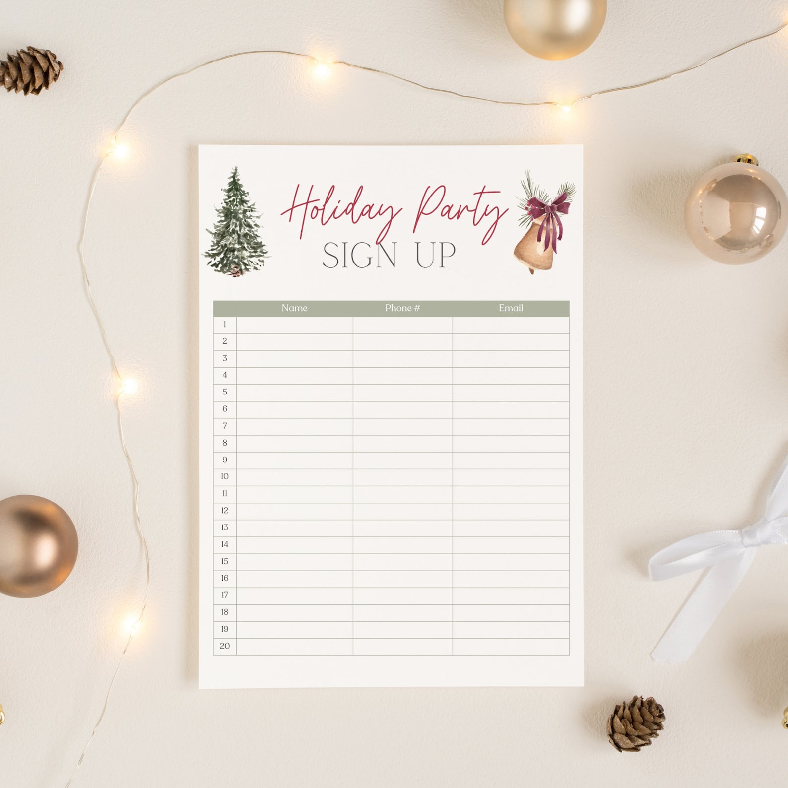 Christmas Party Sign up Sheet, Holiday Party Sign up Sheet, Printable ...