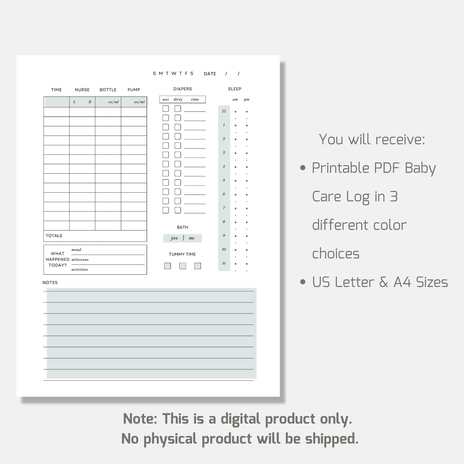 Newborn Daily Care Log, Breastfeeding Log, Baby Milestone Tracker ...