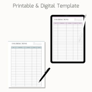 Printable Tax Deduction Tracker, Tax Deduction Log, Business Tax Log ...