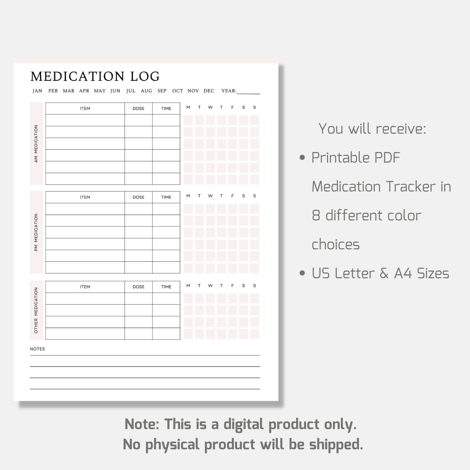 Printable Medication Log, Medicine Tracker List, Daily Medication ...