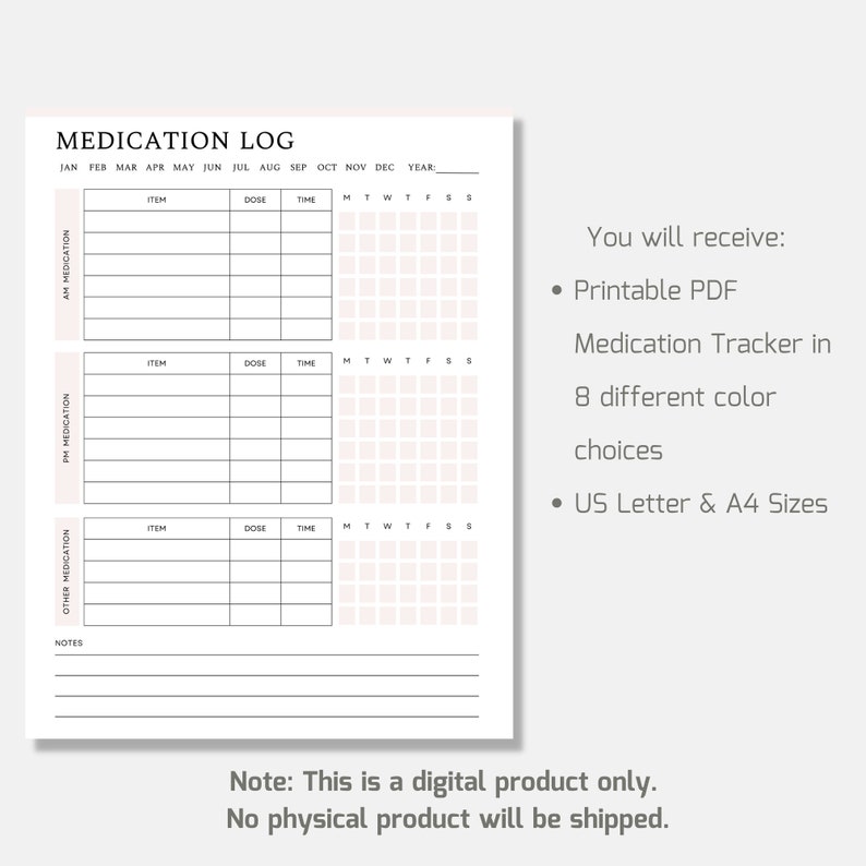 Printable Medication Log, Medicine Tracker List, Daily Medication Given ...
