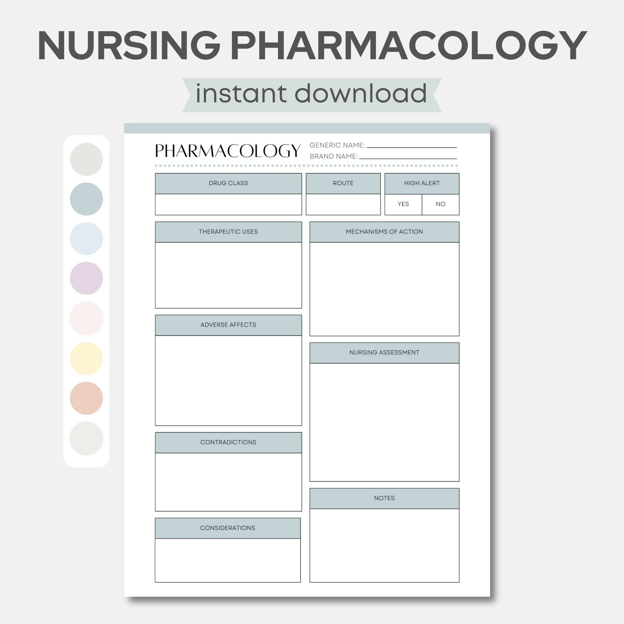 Printable Nursing Pharmacology Template, Pharmacology Notes, Nursing ...