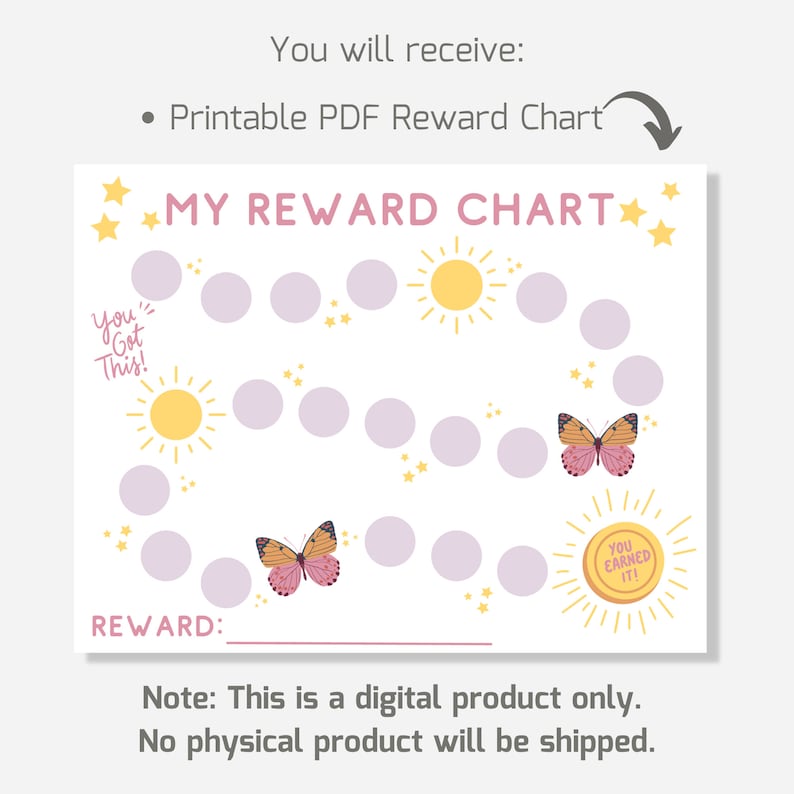 Boho Butterfly Reward Chart, Printable Sticker Chart, Toddler Reward ...