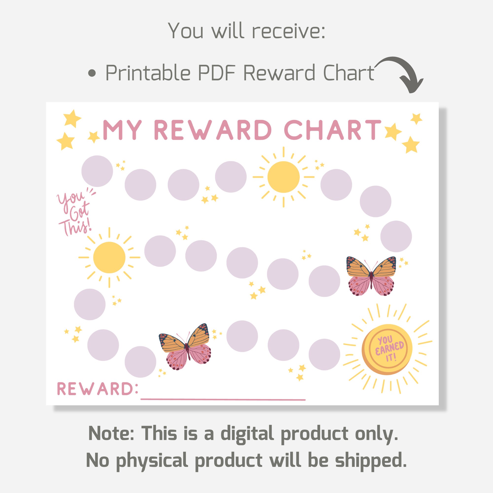 Boho Butterfly Reward Chart, Printable Sticker Chart, Toddler Reward ...