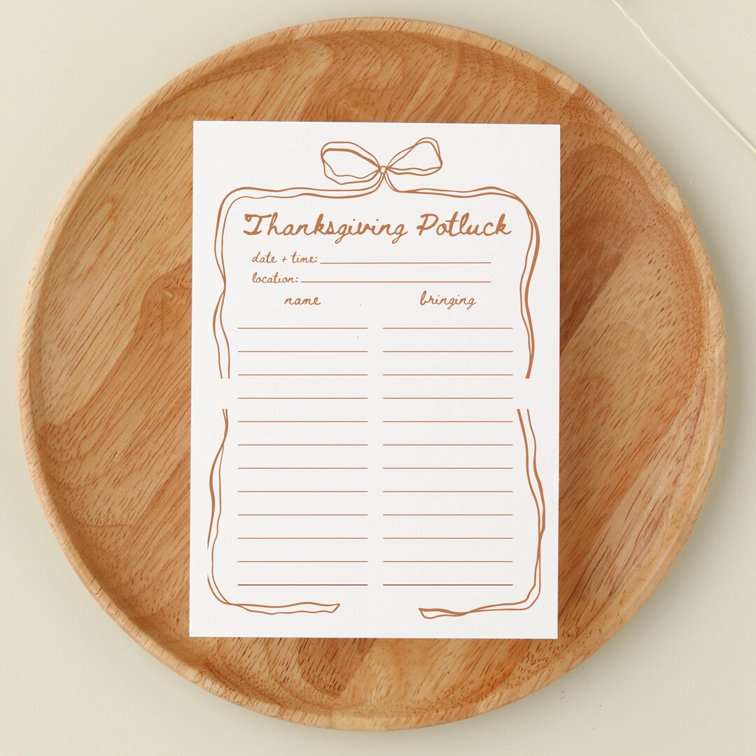 Whimsical Thanksgiving Potluck Sign up Sheet Template, Friendsgiving ...