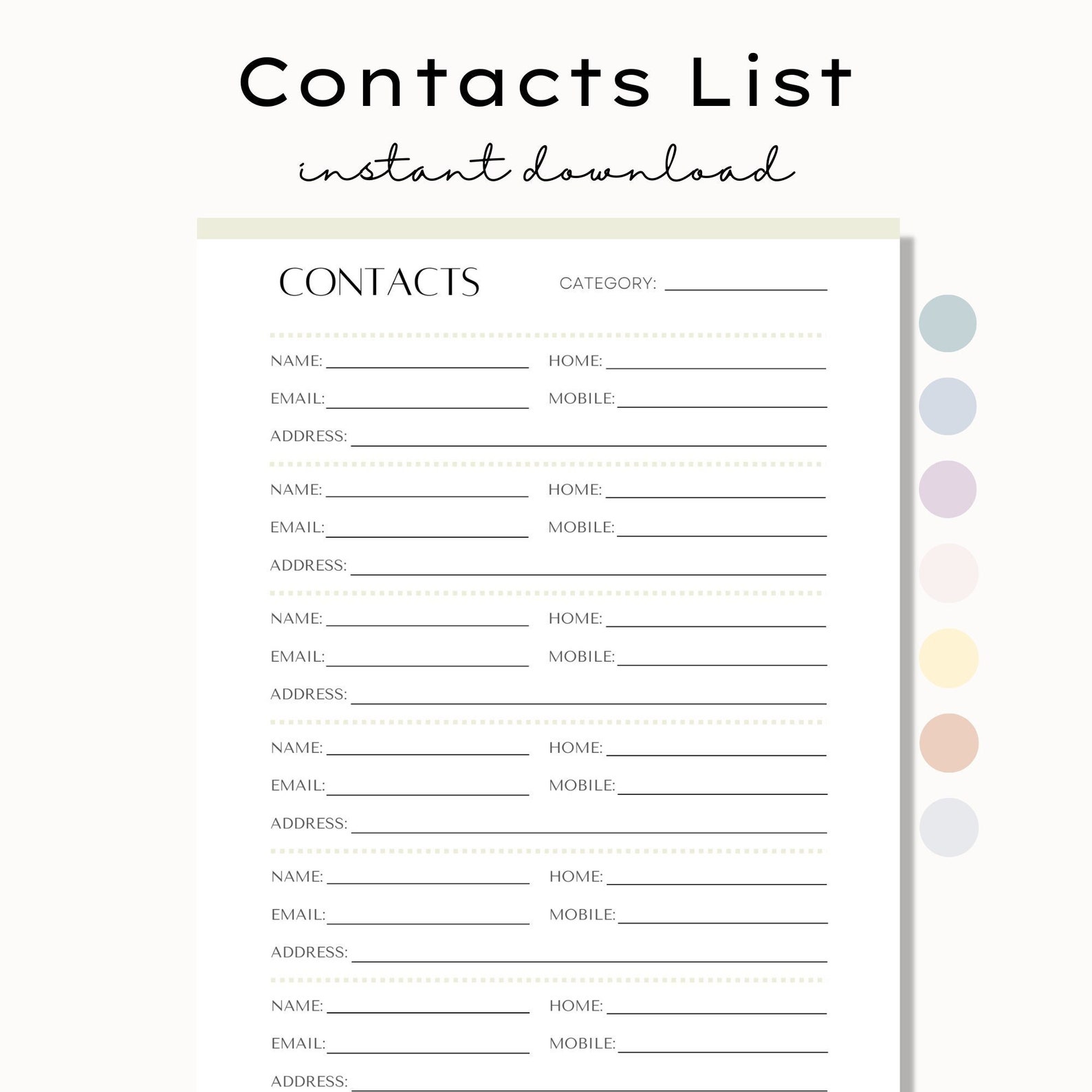 Printable Contact List Sheet, Client Contact Info, Address Book ...