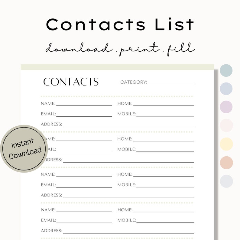 Printable Contact List Sheet Client Contact Info Address - Etsy