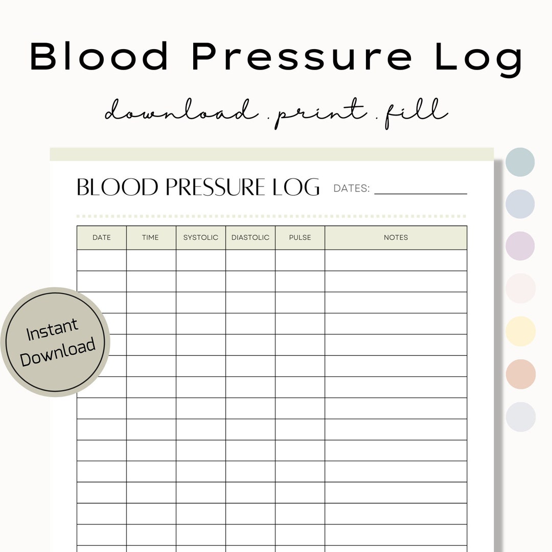 Printable Blood Pressure Log Hypertension Tracker - Etsy