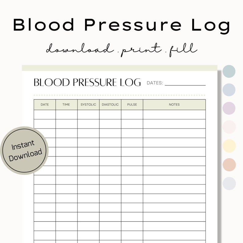 Printable Blood Pressure Log Hypertension Tracker - Etsy