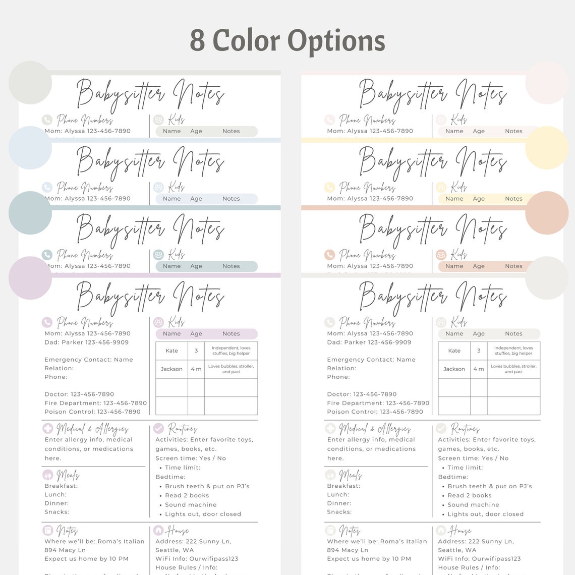 Editable Babysitter Information Sheet, Printable Babysitter Planner ...