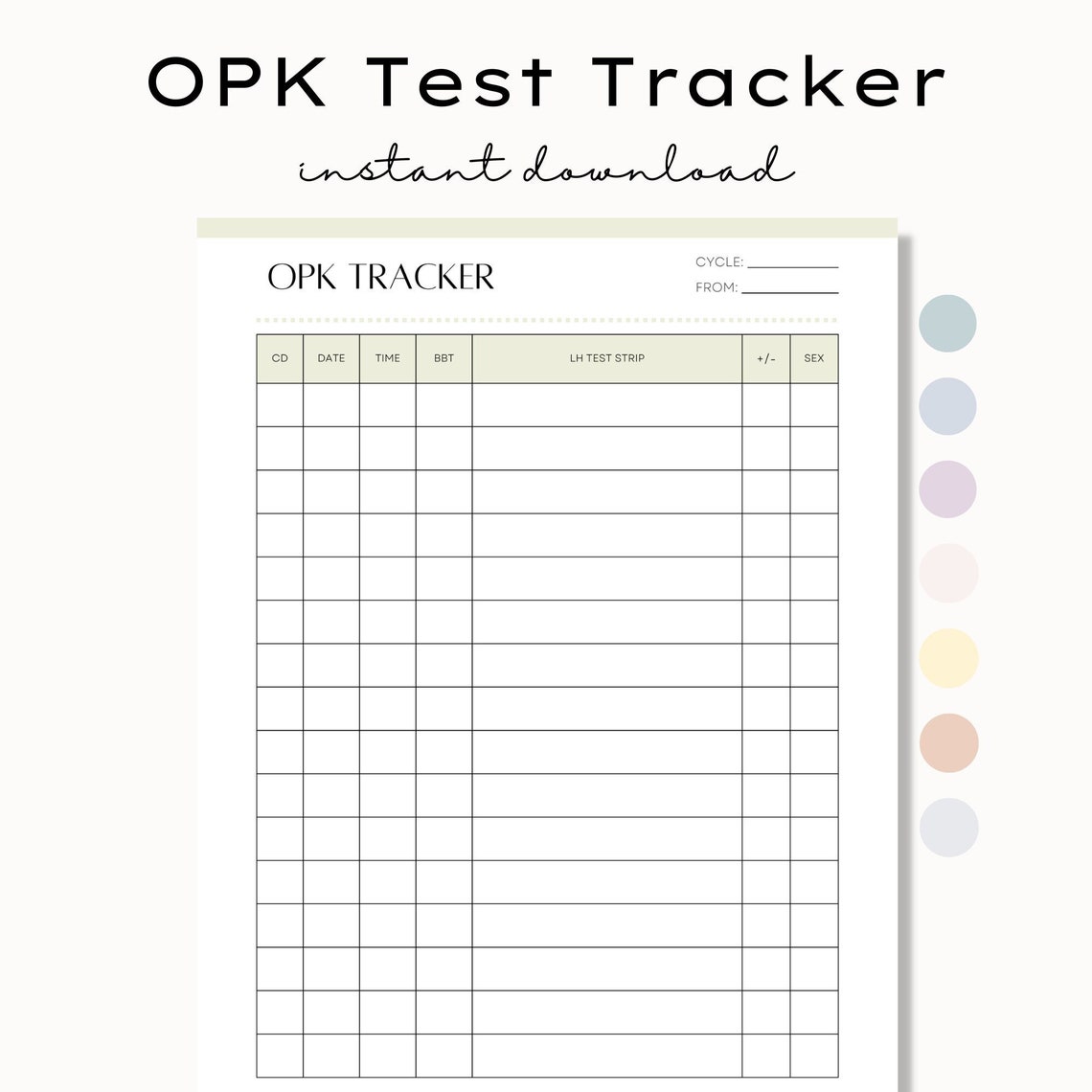 Printable OPK Ovulation Test Tracker, Fertility Tracker, TTC Planner ...