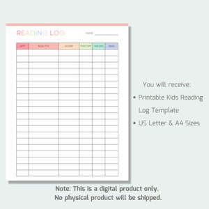 Printable Kids Reading Log, Summer Reading Log, Daily Reading Log ...