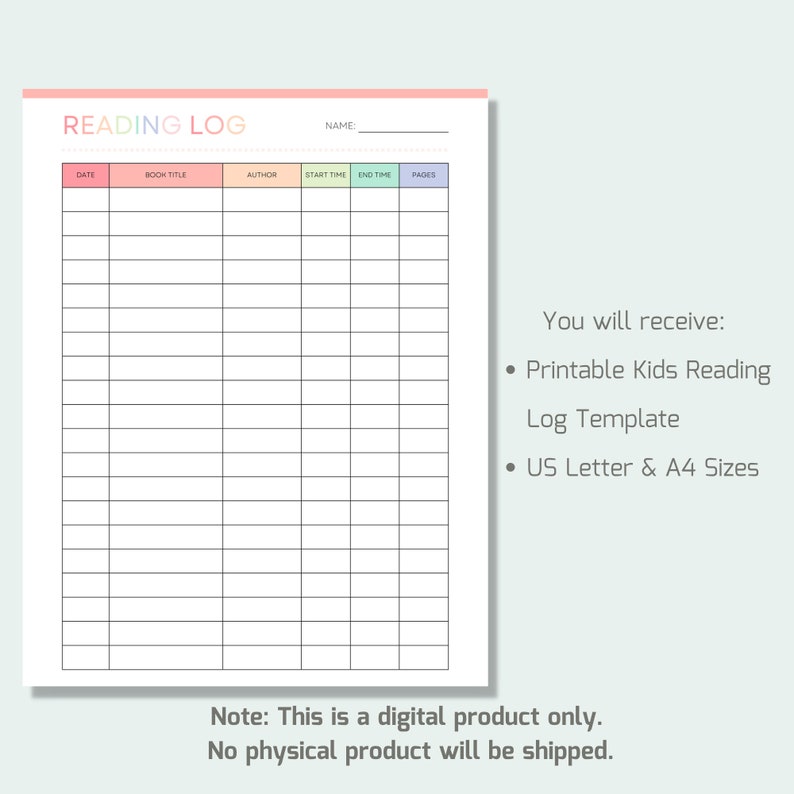 Printable Kids Reading Log, Summer Reading Log, Daily Reading Log ...