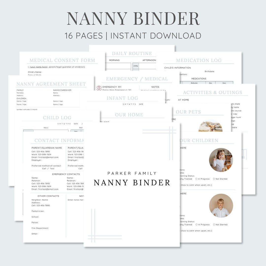 Nanny Binder, Editable Nanny Planner Template, Nanny Guide, Infant Log ...