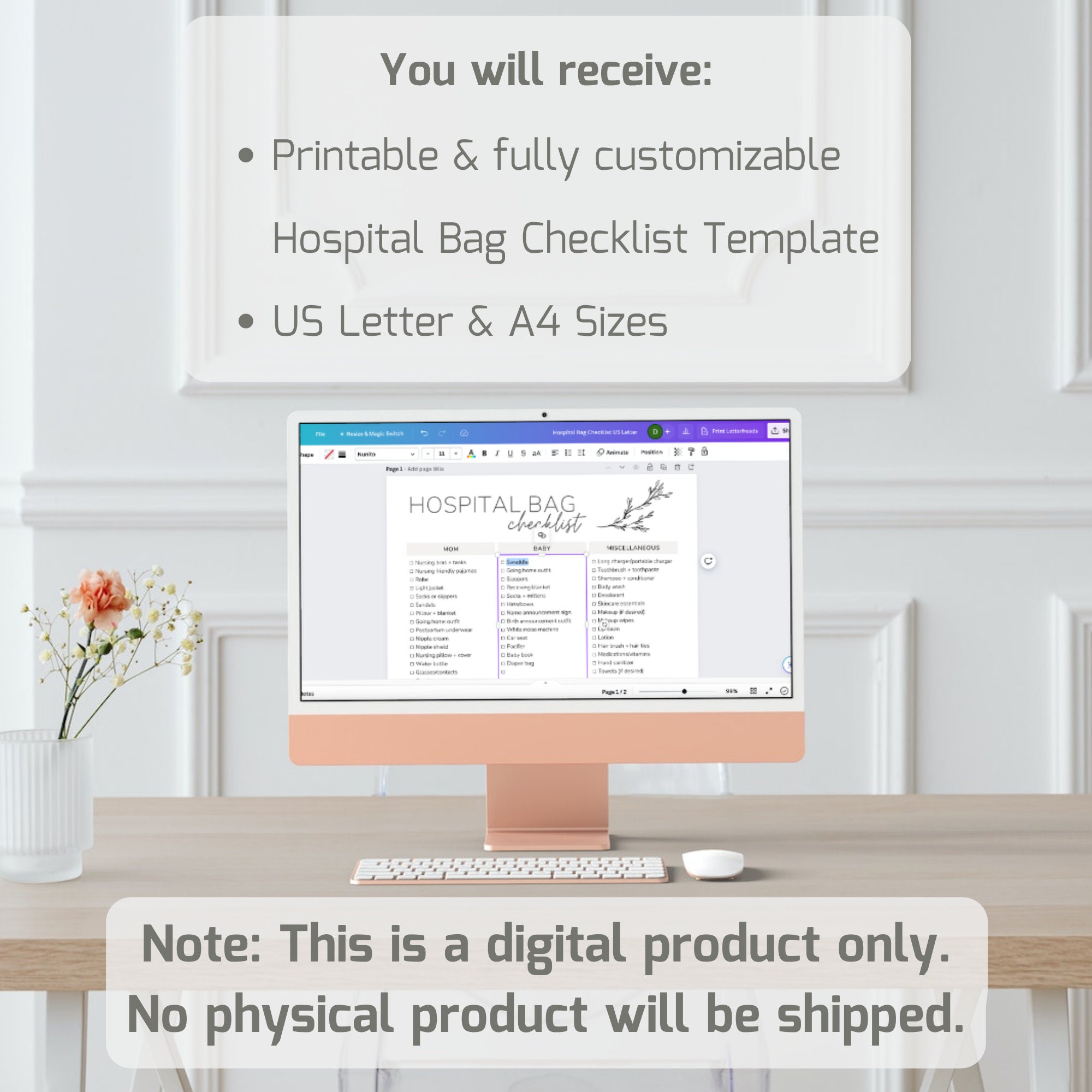 Hospital Bag Checklist Printable, Hospital Bag Packing List Template ...