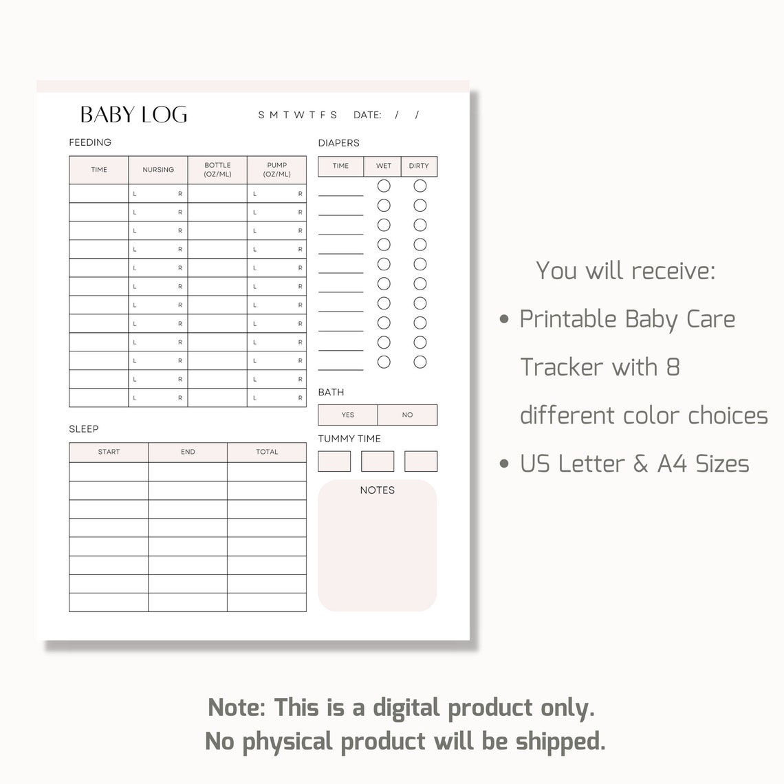 Baby Care Daily Log, Postpartum Tracker, Infant Log, New Mom Baby ...
