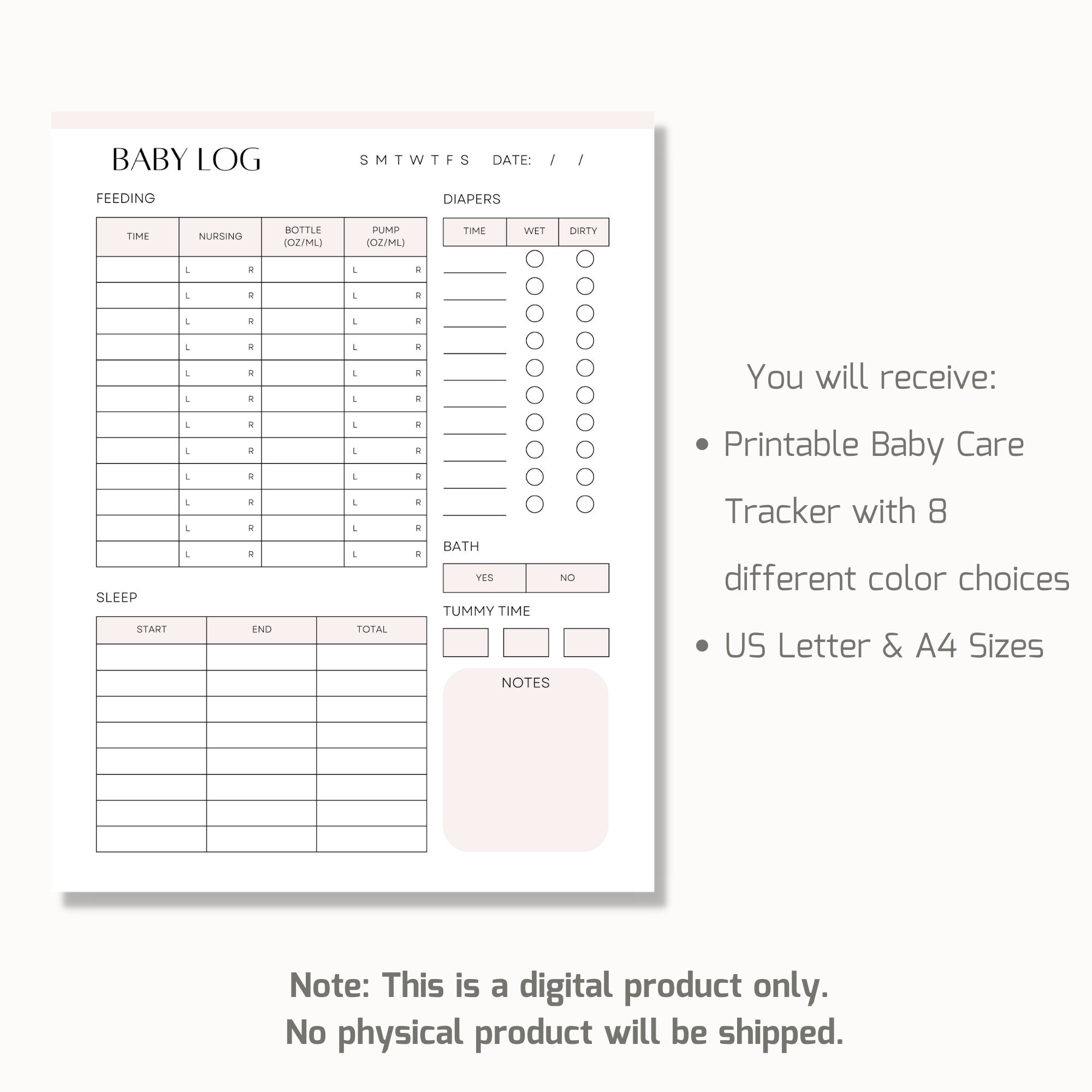 Baby Care Daily Log, Postpartum Tracker, Infant Log, New Mom Baby ...