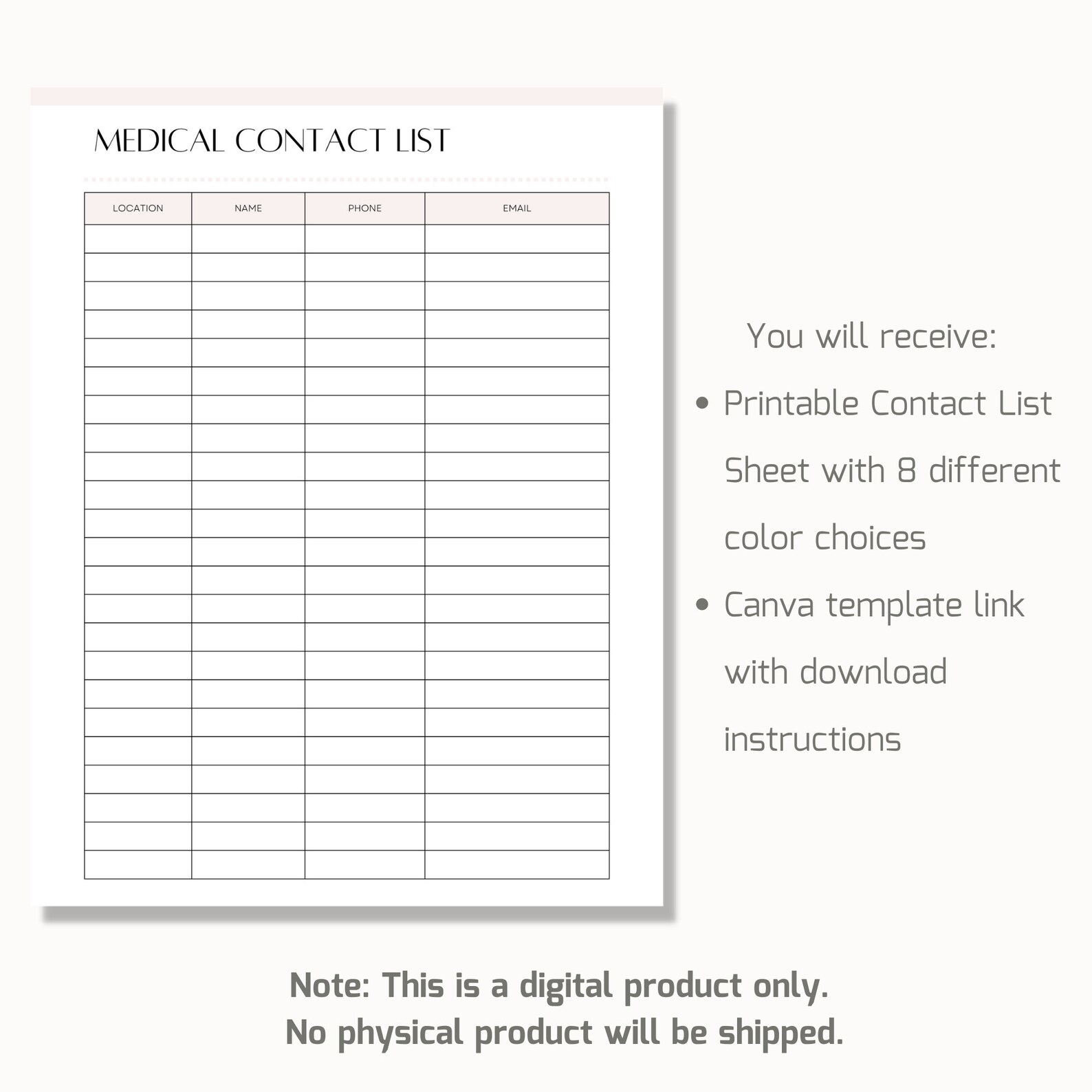 Printable Medical Contact List Doctor Contact List Medical - Etsy