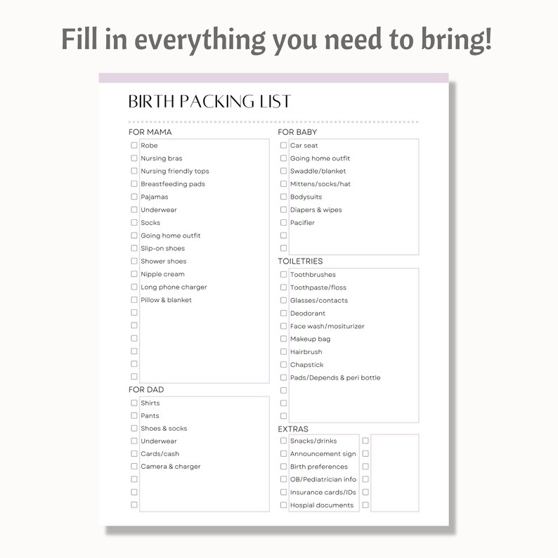 Editable Birth Plan, Birth Preferences, Editable Hospital Bag Checklist ...