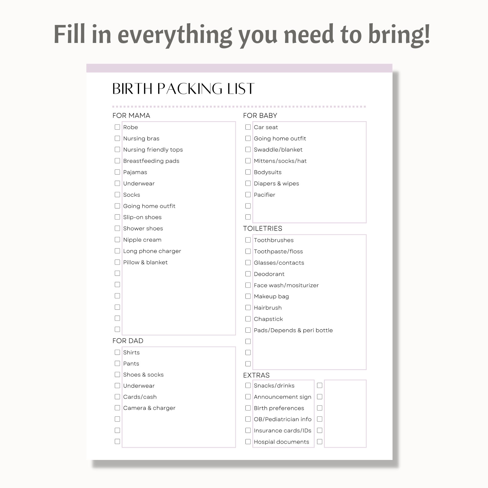 Editable Birth Plan, Birth Preferences, Editable Hospital Bag Checklist ...