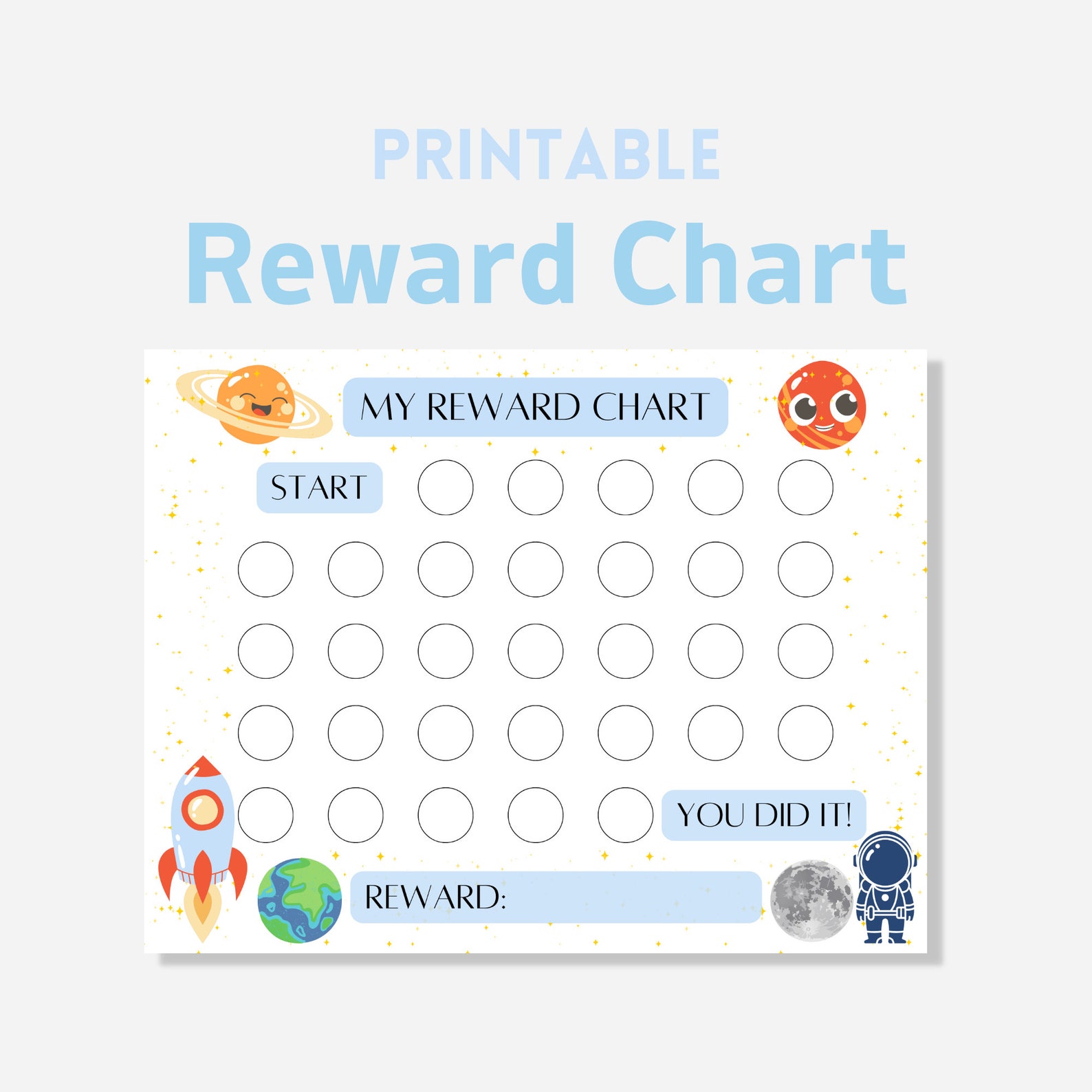 Space Reward Chart, Printable Sticker Chart, Space Chart, Chore Chart ...