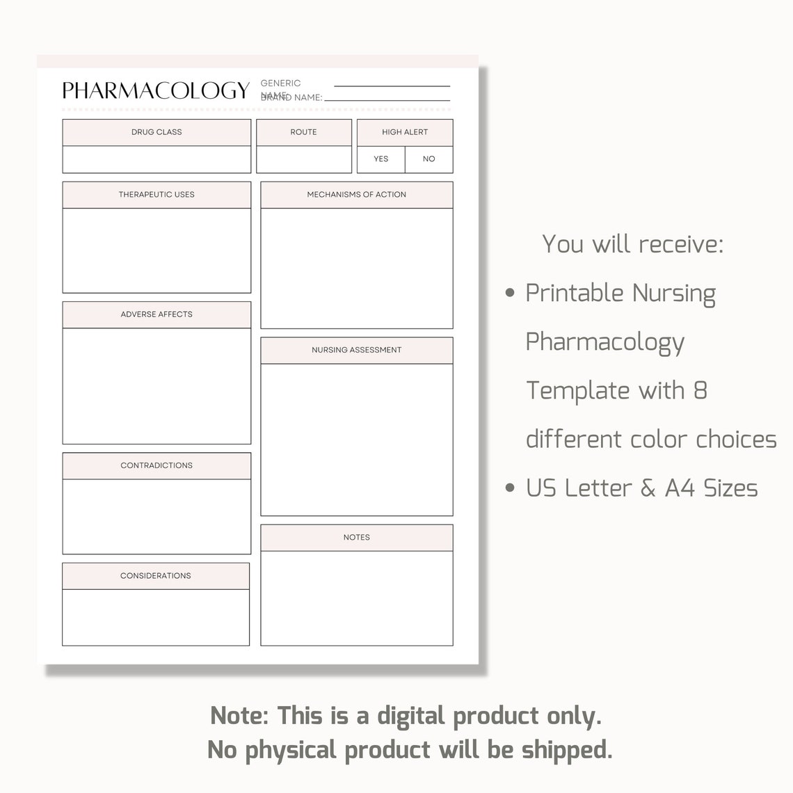 Printable Nursing Pharmacology Template, Pharmacology Notes, Nursing ...