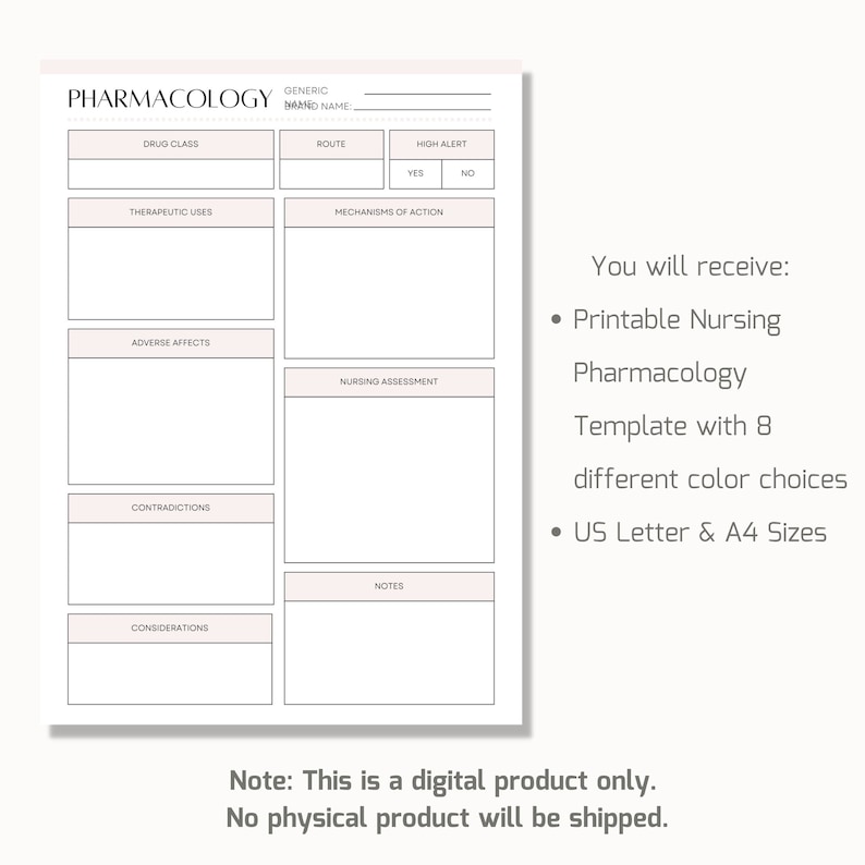 Printable Nursing Pharmacology Template, Pharmacology Notes, Nursing ...